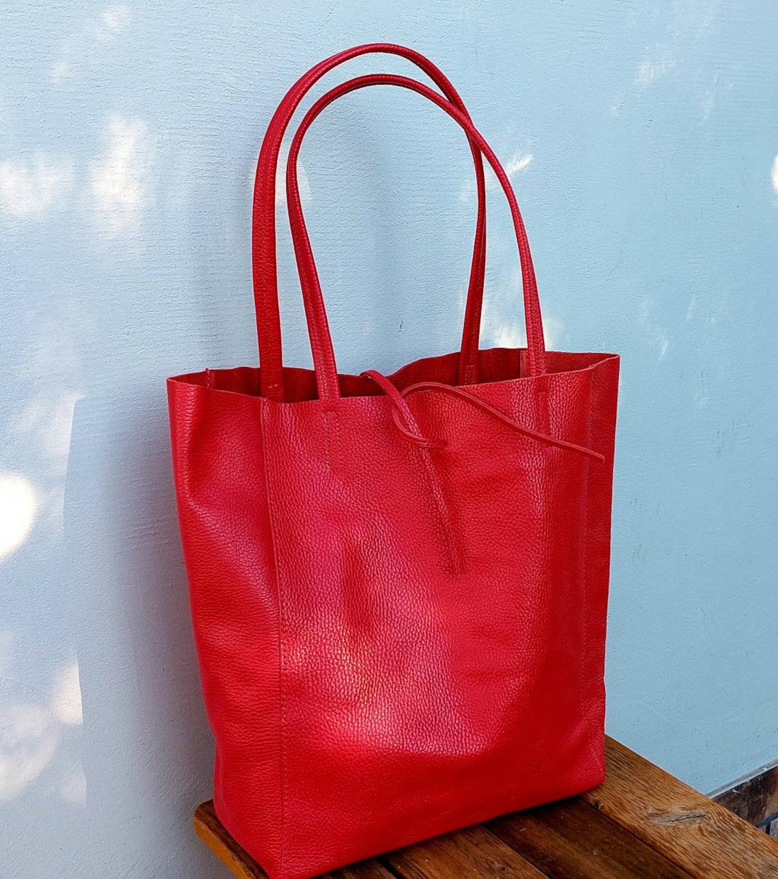 Red Tote Bag Real Leather Tote Bag in Red Leather Shopper in | Etsy