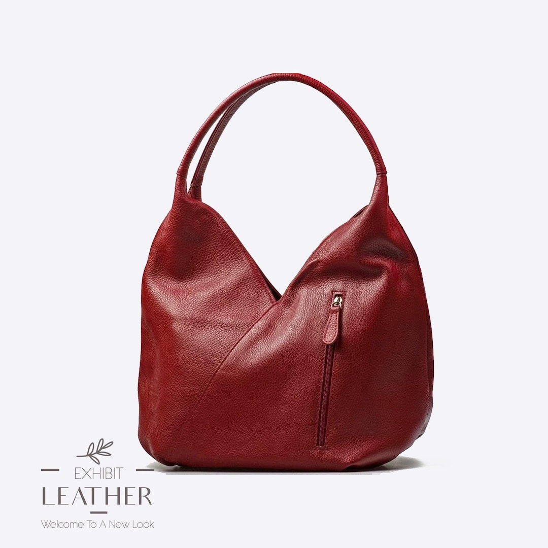 Genuine Leather Hobo Shoulder Bag in Dark Red, Soft Leather Hobo Bag ...