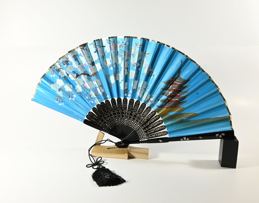 Vintage Japanese OHGI Fan With Flowers and Temple - Etsy