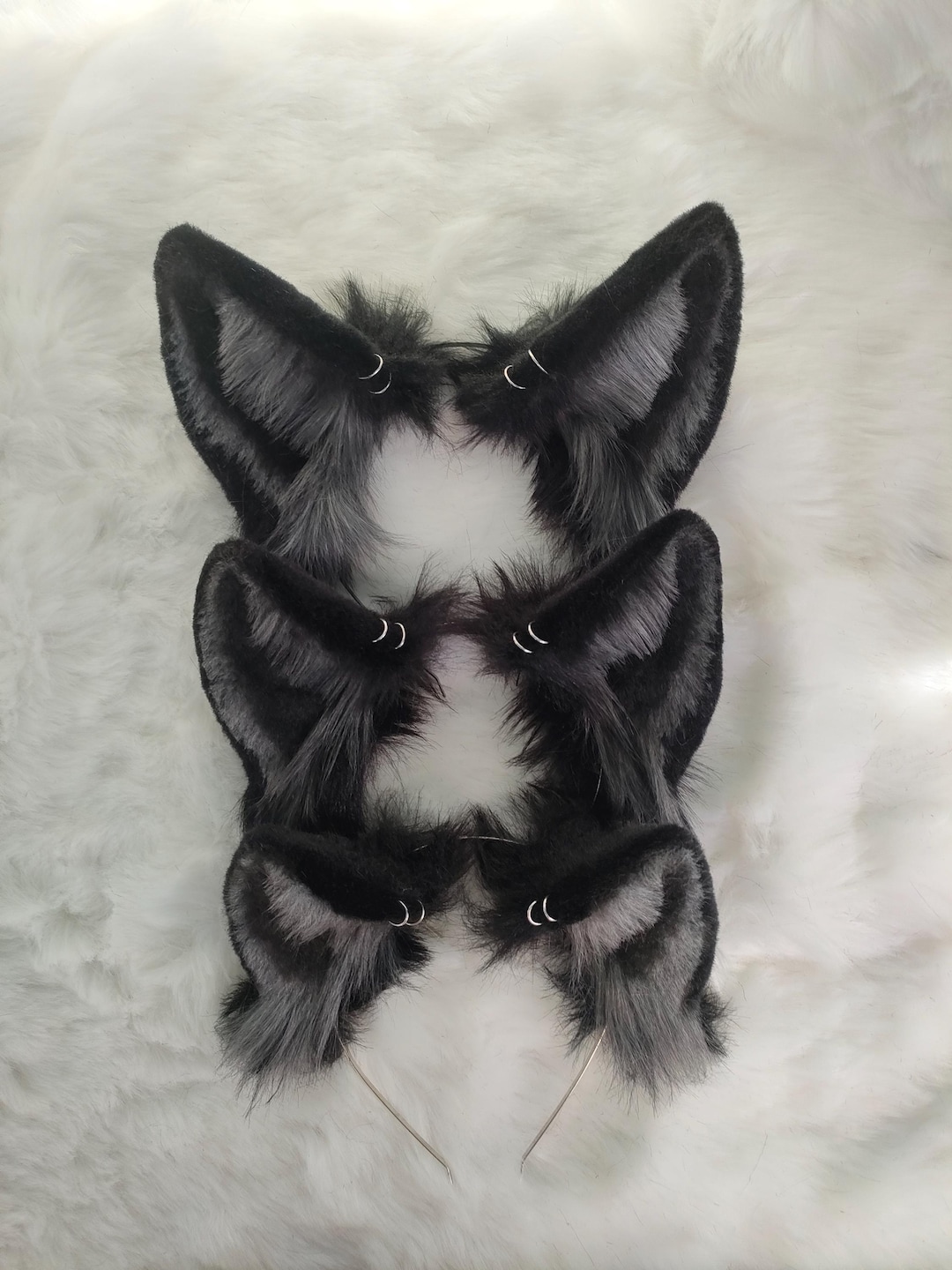Wolf Fox or Dog Ears Headband and Tail, Black and Grey,floppy Ears ...