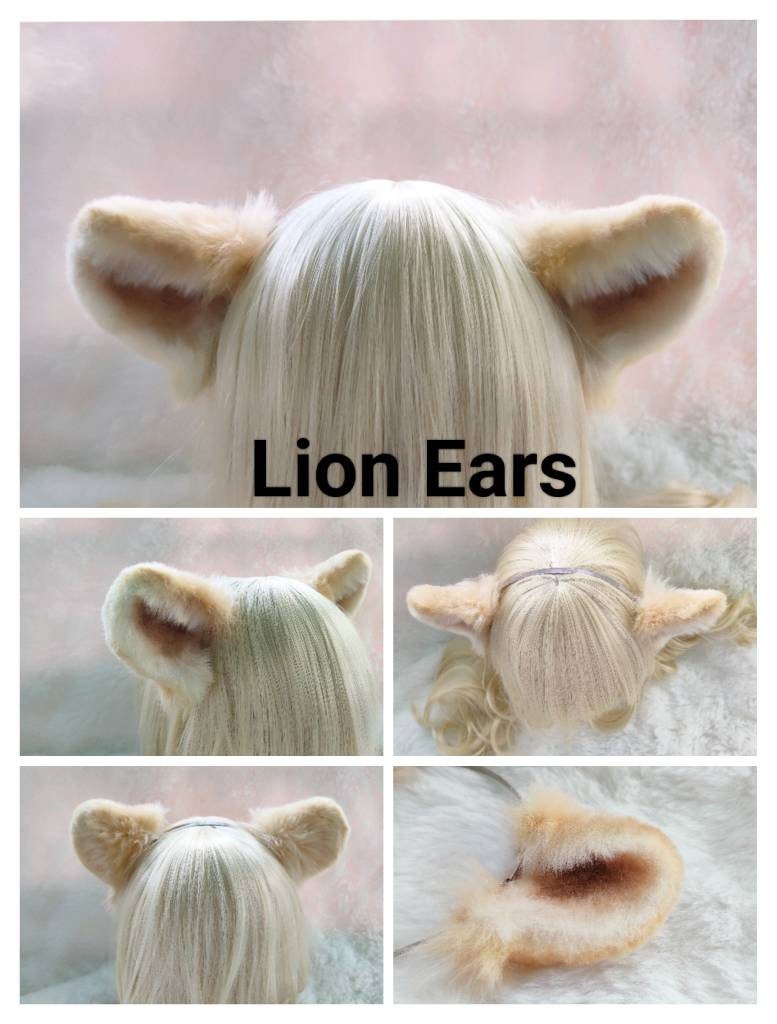 Round Ears Tail. Wild Animals. Vegan Faux Fur Folded Ears Lion Tiger ...
