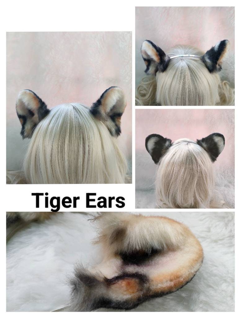 Round Ears Tail. Wild Animals. Vegan Faux Fur Folded Ears Lion Tiger ...