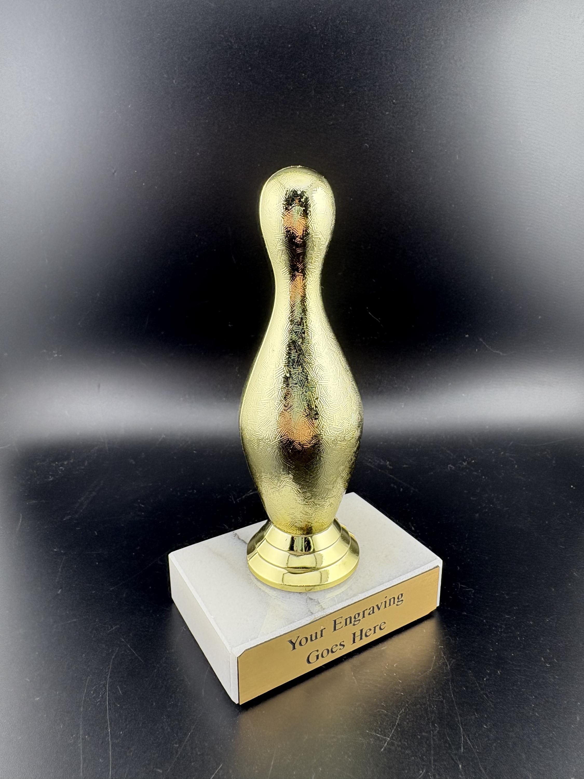 Bowling Pin Trophy on Marble Base With Custom Personalized Gold Plate ...