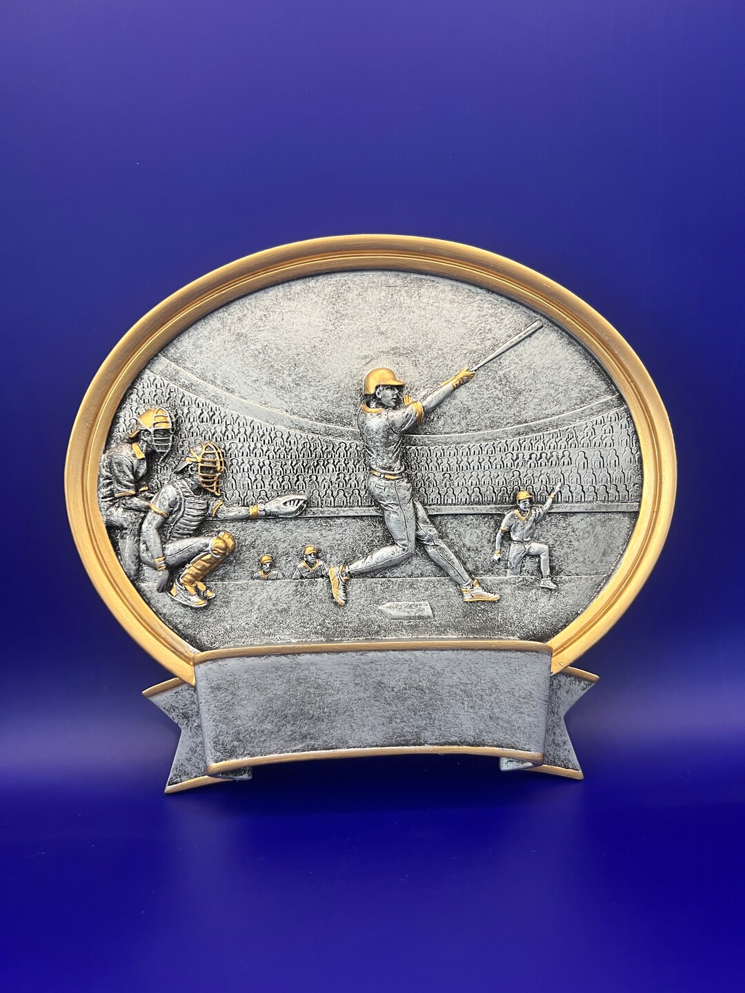 Baseball Oval Plaque, Male, Silver With Gold Accents - Etsy
