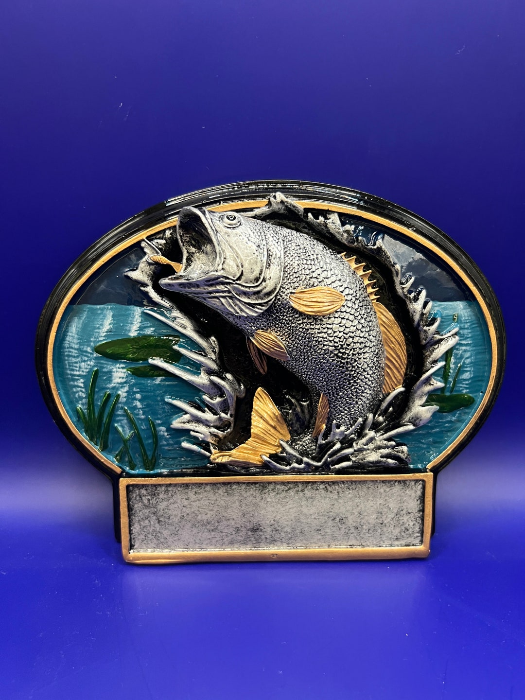 Bass Fishing Oval Plaque, Black With Silver and Gold Accents - Etsy