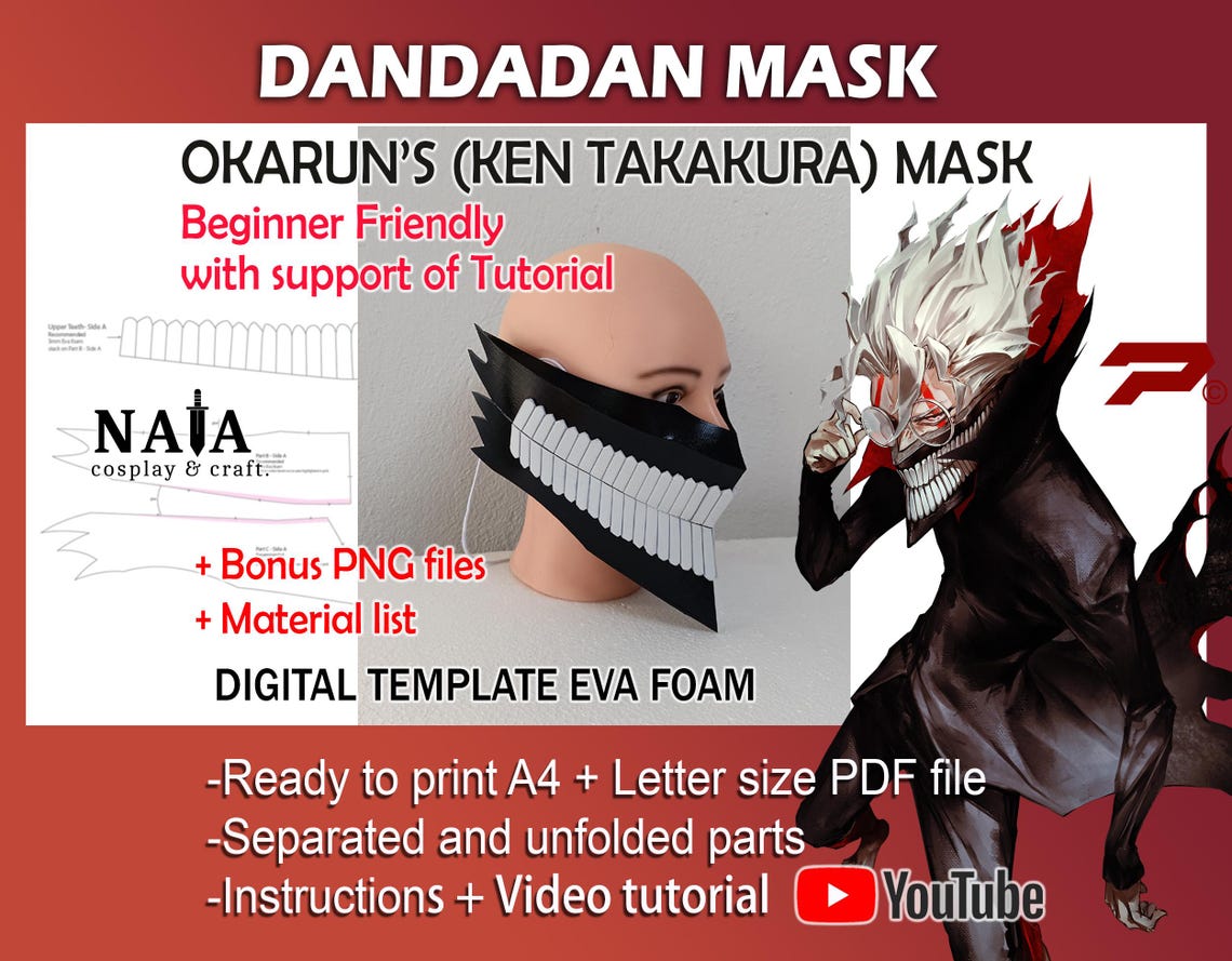 Okarun Mask Ken Takakura Cosplay Template Pattern PDF EVA Foam Prop ...