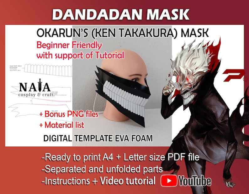Okarun Mask Template - Ken Takakura Cosplay EVA Foam Pattern Turbo ...