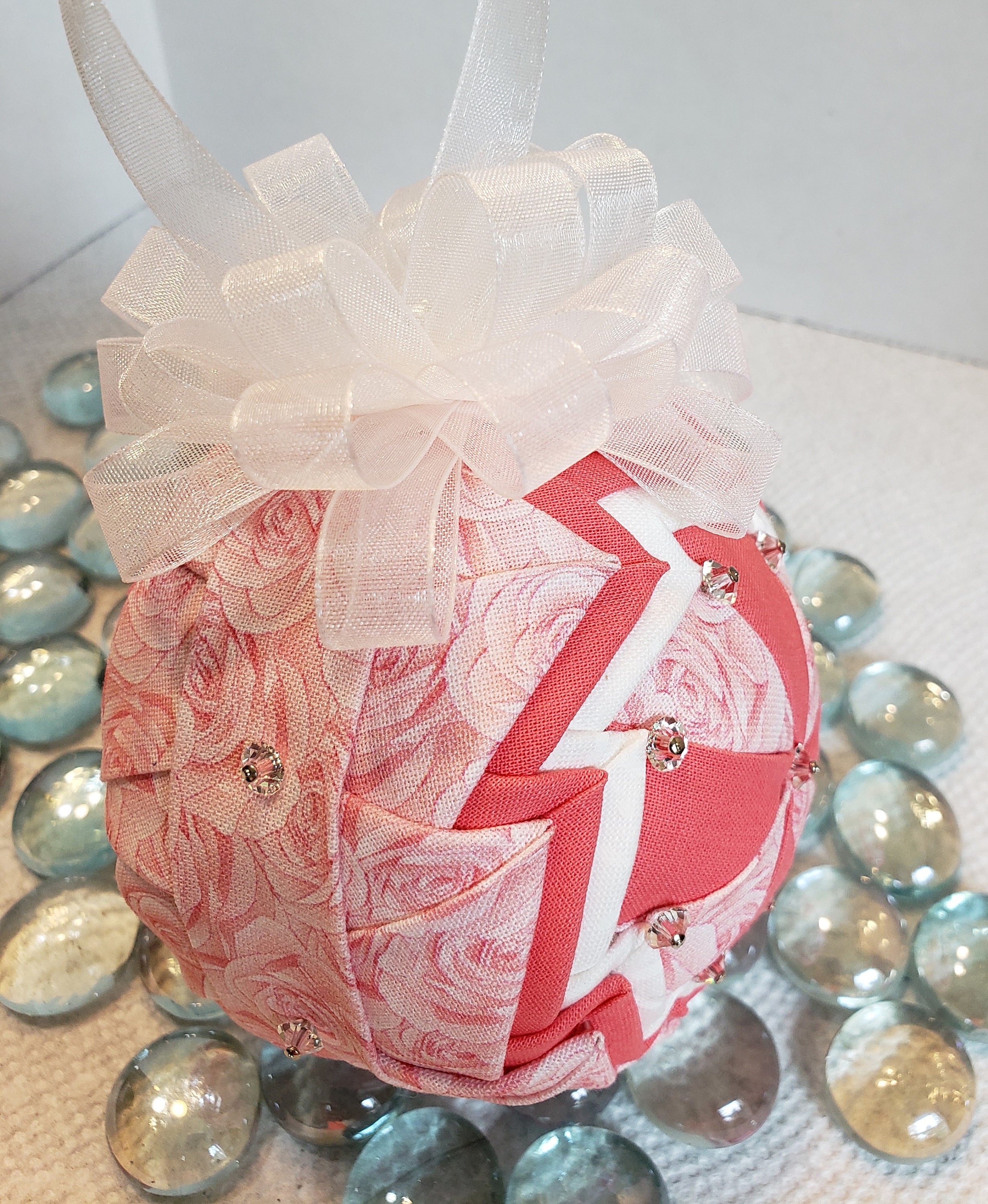 F5 - Pink and White Pinwheel Folded Fabric Ornament - Etsy