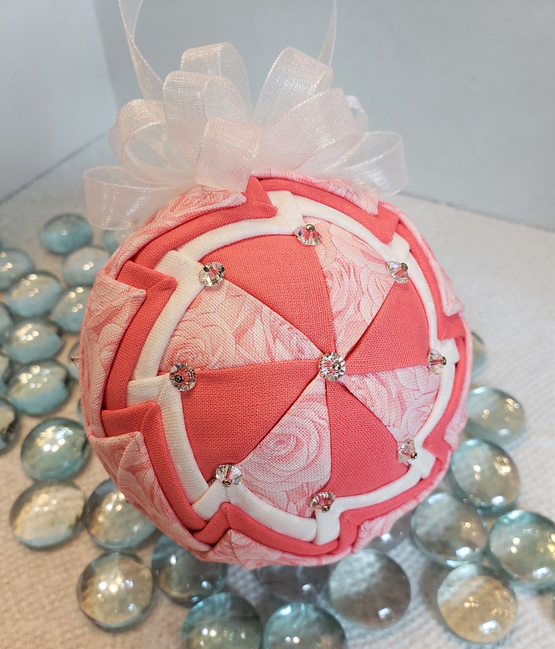 F5 - Pink and White Pinwheel Folded Fabric Ornament - Etsy