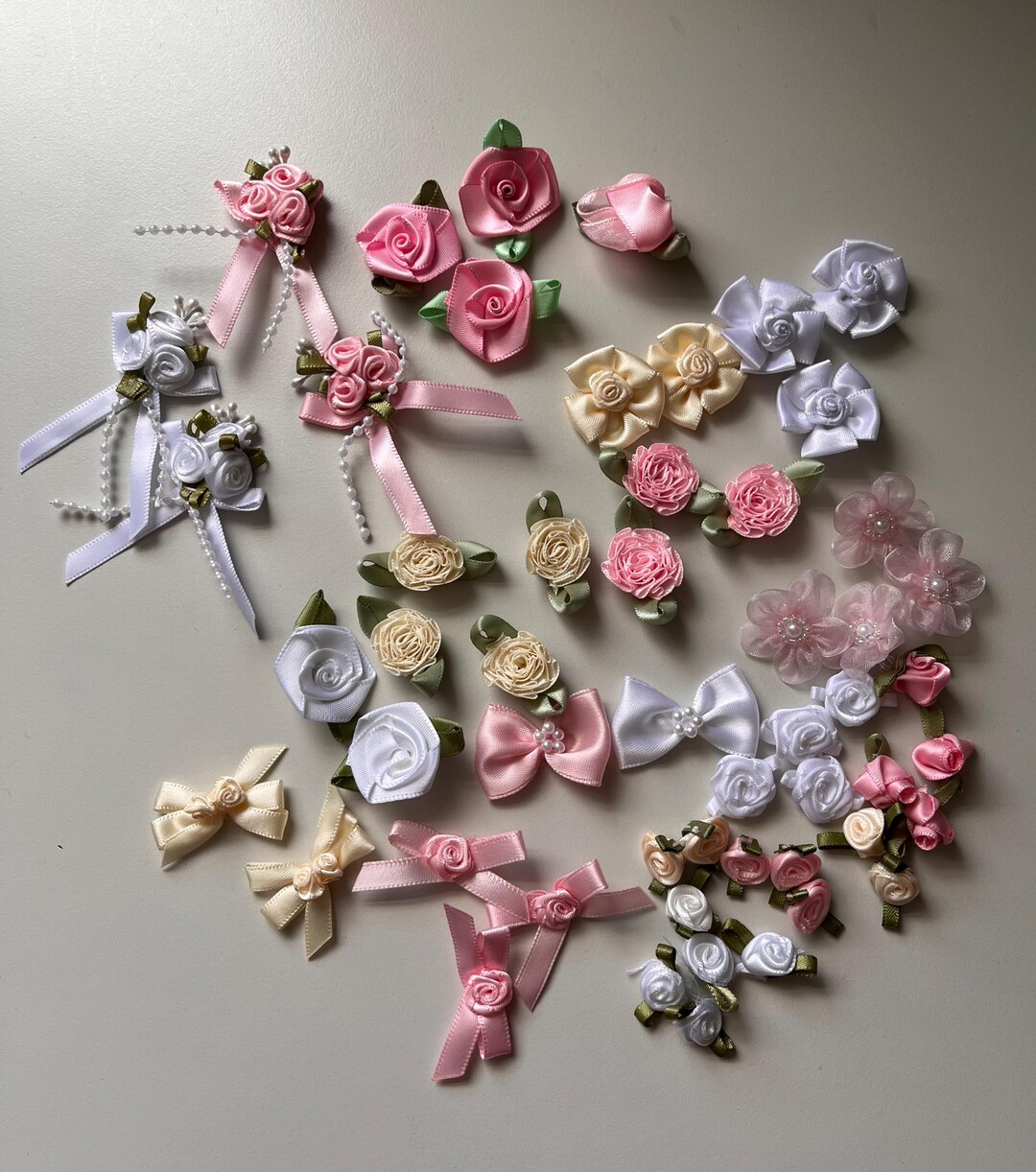 Assorted 50 Ribbon Roses, Pink Satin Roses, Triple Roses, Flower ...