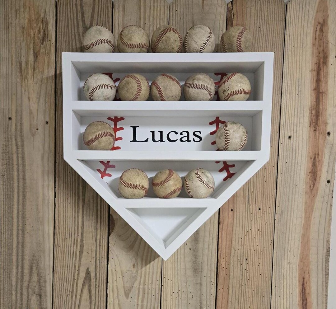 Personalized White Baseball Holder ONLY: 18 Ball Display, Home Run ...
