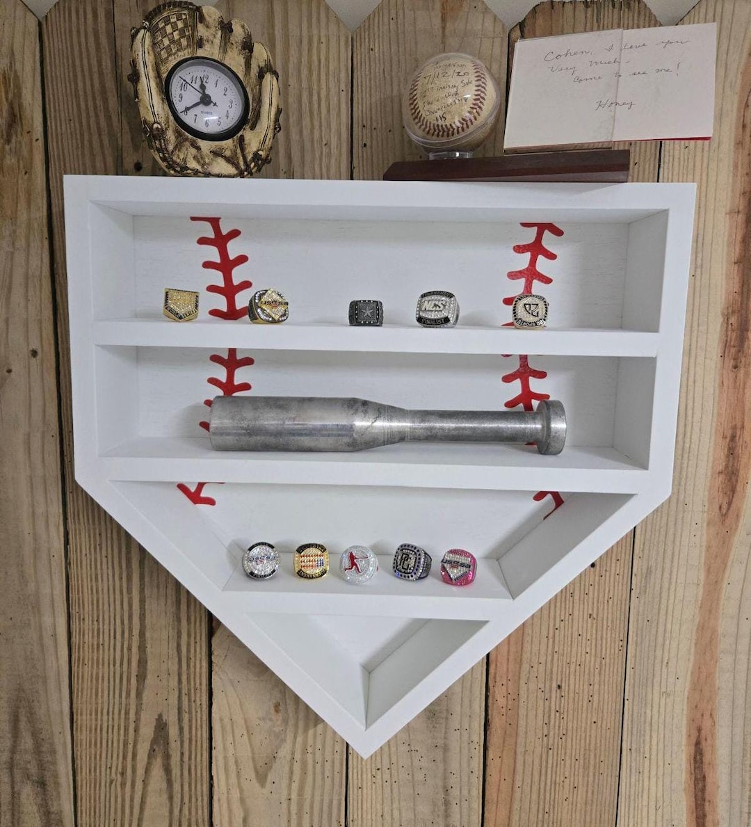 Baseball/softball Shelf - Wood Home Plate Decor - Autographed Ball Case ...