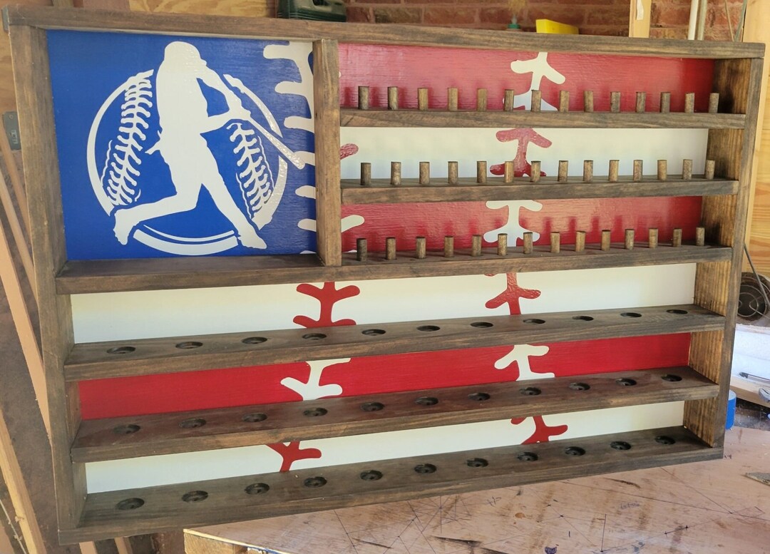 Baseball USA Flag Championship Ring & Home Run Ball Shelf. Patriotic ...