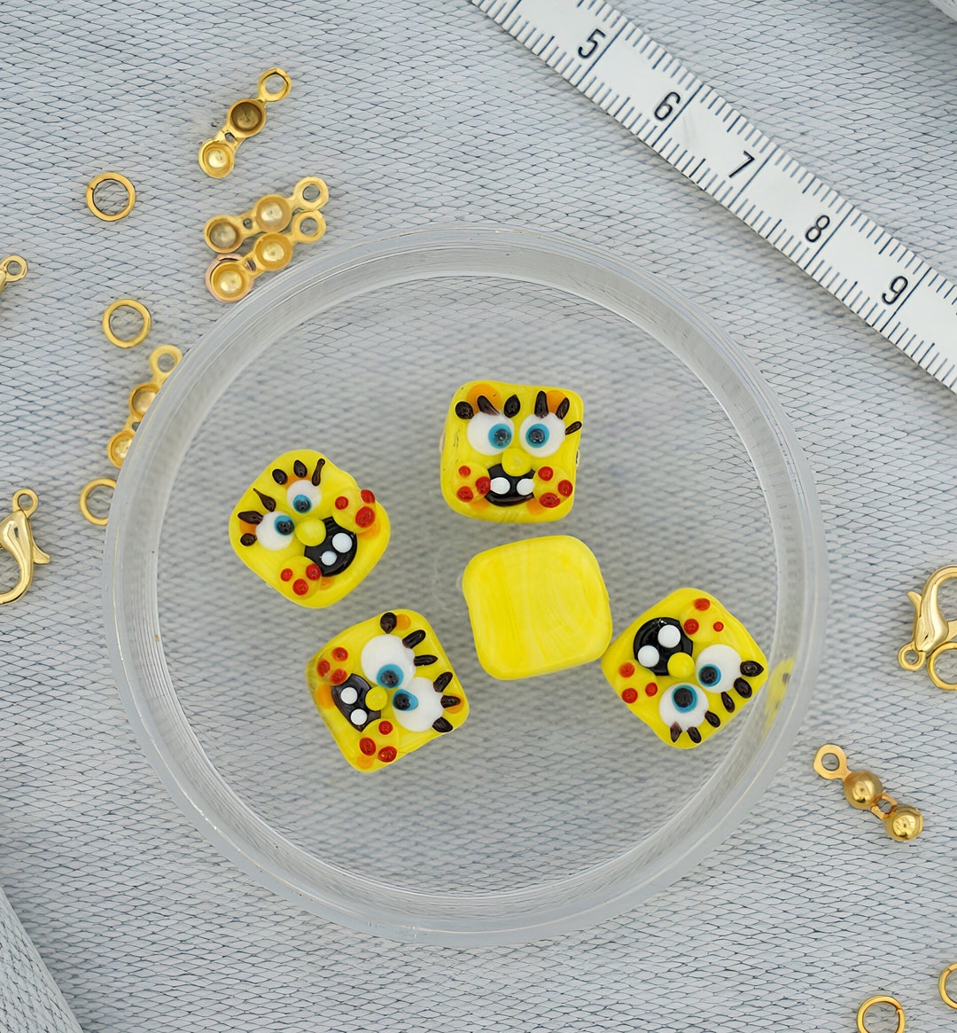 Glass Murano Bead, Sponge Bob Shaped Murano Lampwork, Holey Glass Bead ...