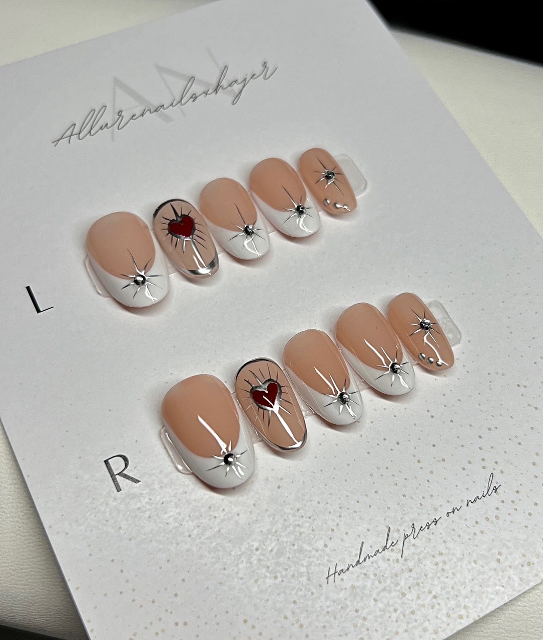 Chrome Star Press on Nails/ French Tip Press on Nails/ Hand Painted ...