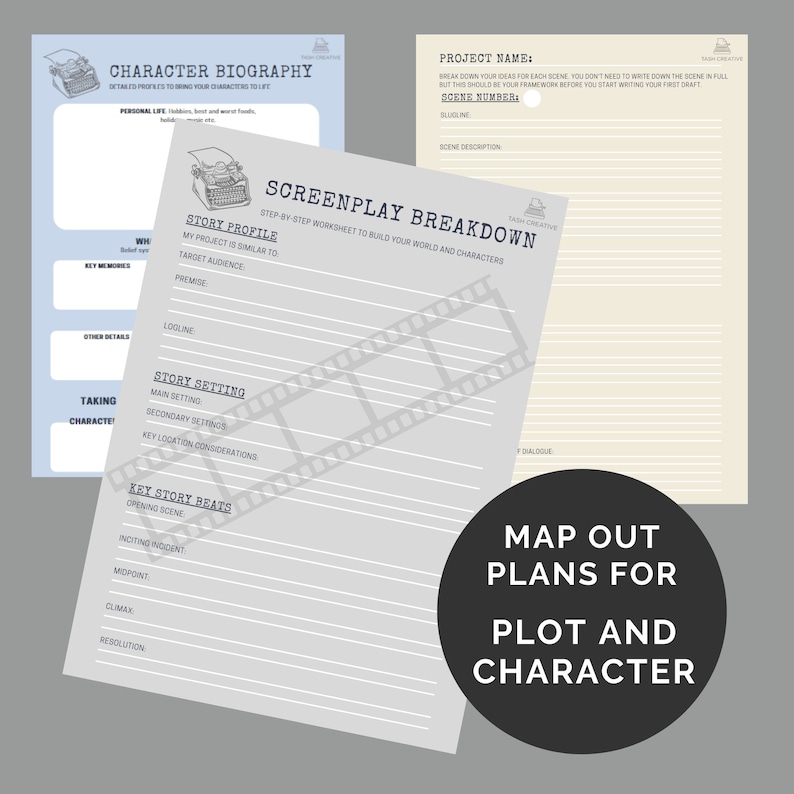 Screenwriting Worksheet Bundle | Character Biographies | Plot Outline ...