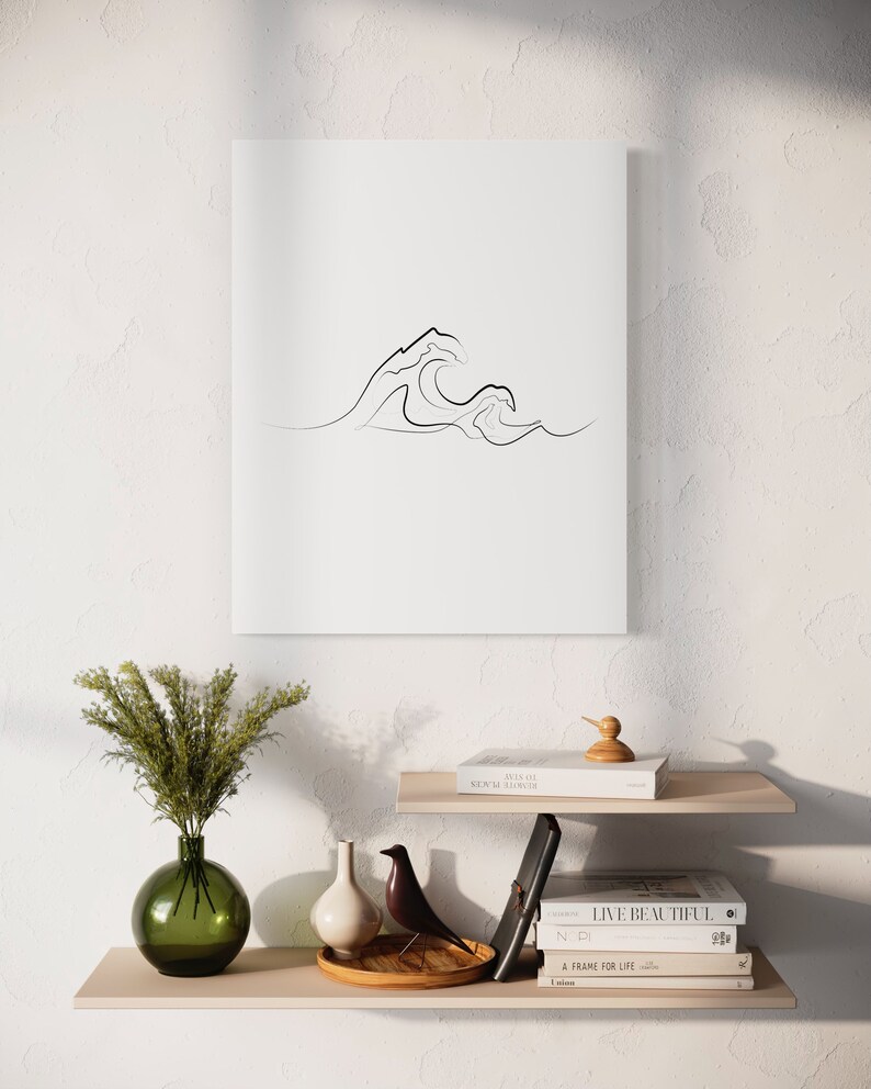 Minimalist Wave Line Art Ocean Wave One Line Drawing Nature Sea Poster ...