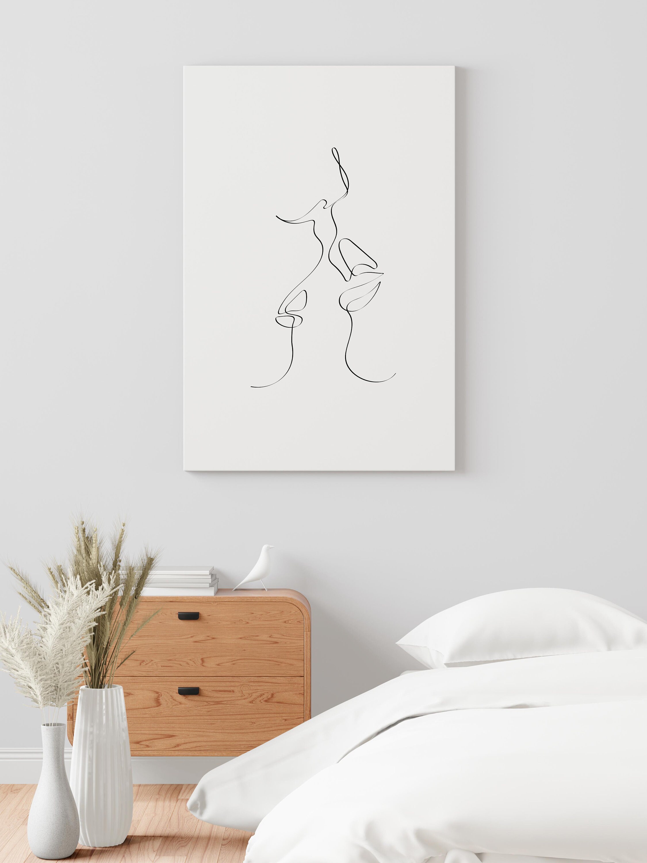 Kissing Line Art Print, Kiss Line Drawing Print, Kissing Print, Kiss ...