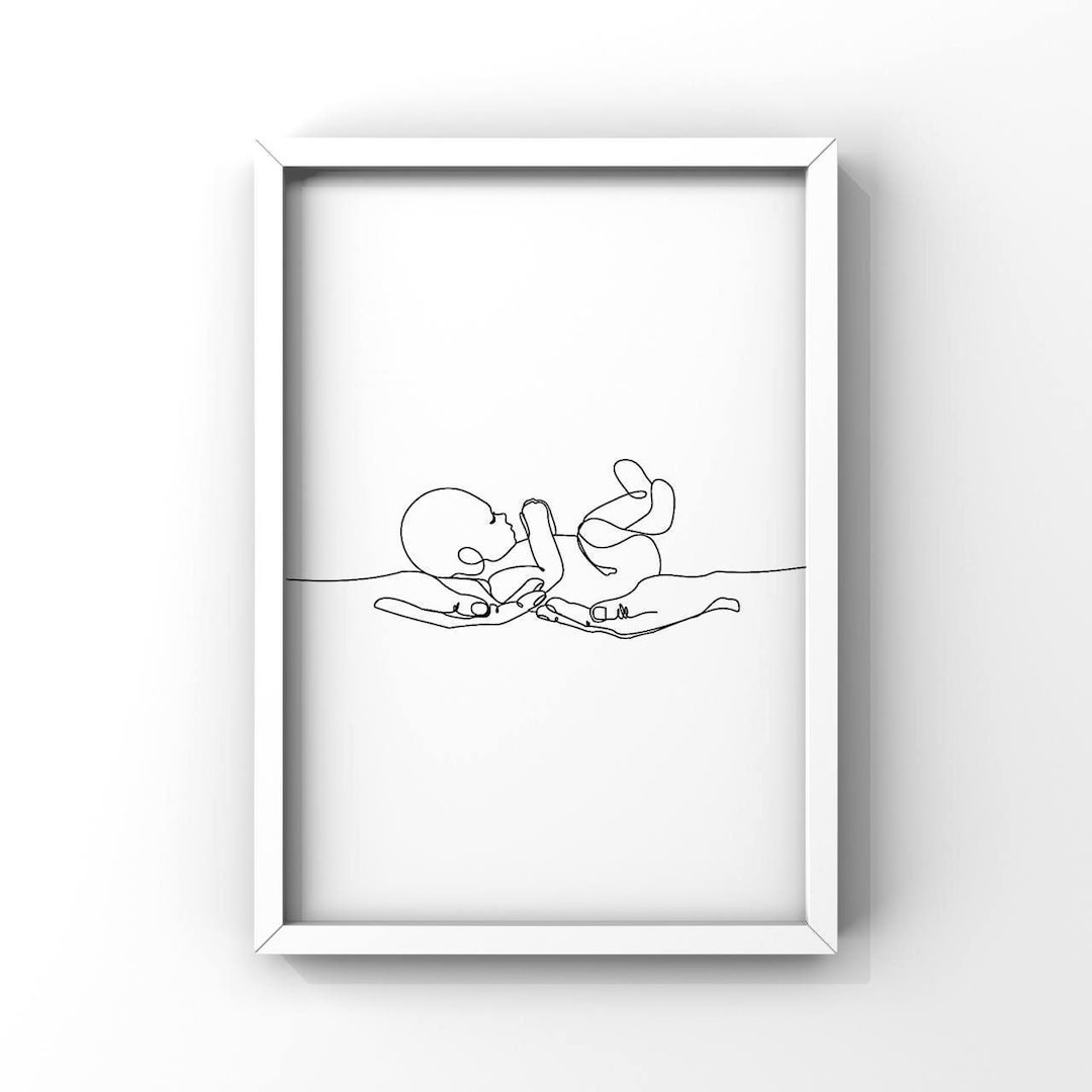 Family Holding a Baby Print, Angel Baby, Printable Nursery Line Art ...