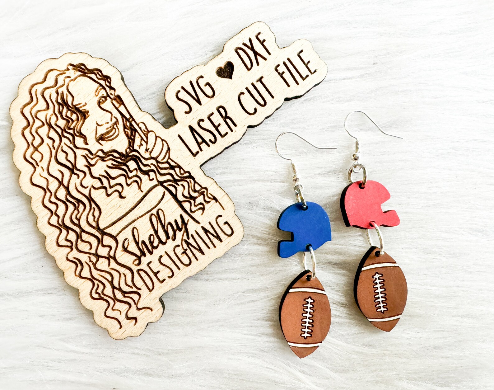 Helmet & Football 2 Piece Dangle Earring Svg Dxf File | Glowforge ...