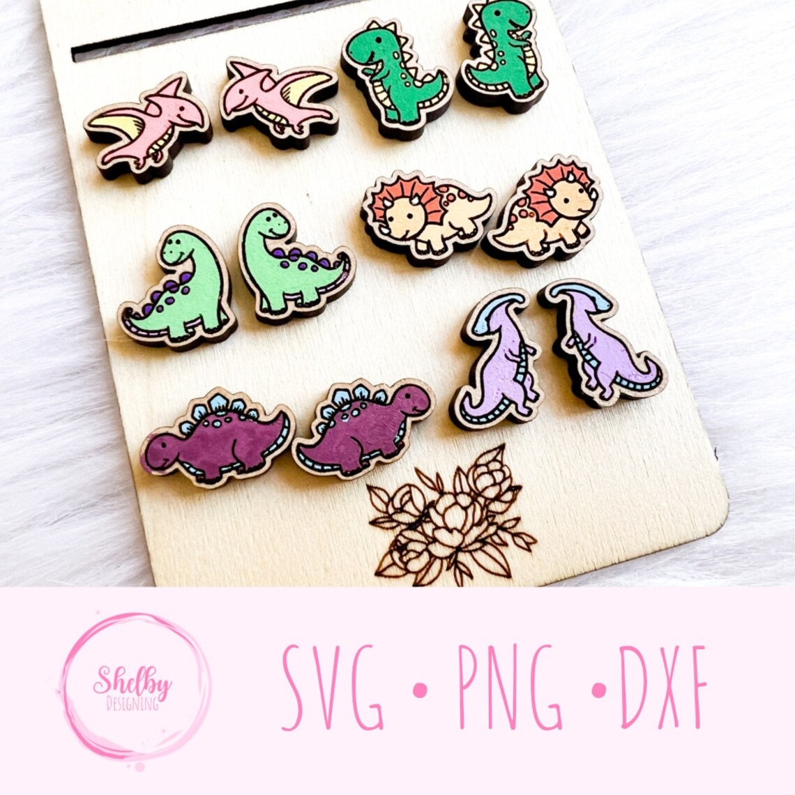 Cute Dino Stud Earrings Bundle Glowforge Svg File Dinosaur - Etsy