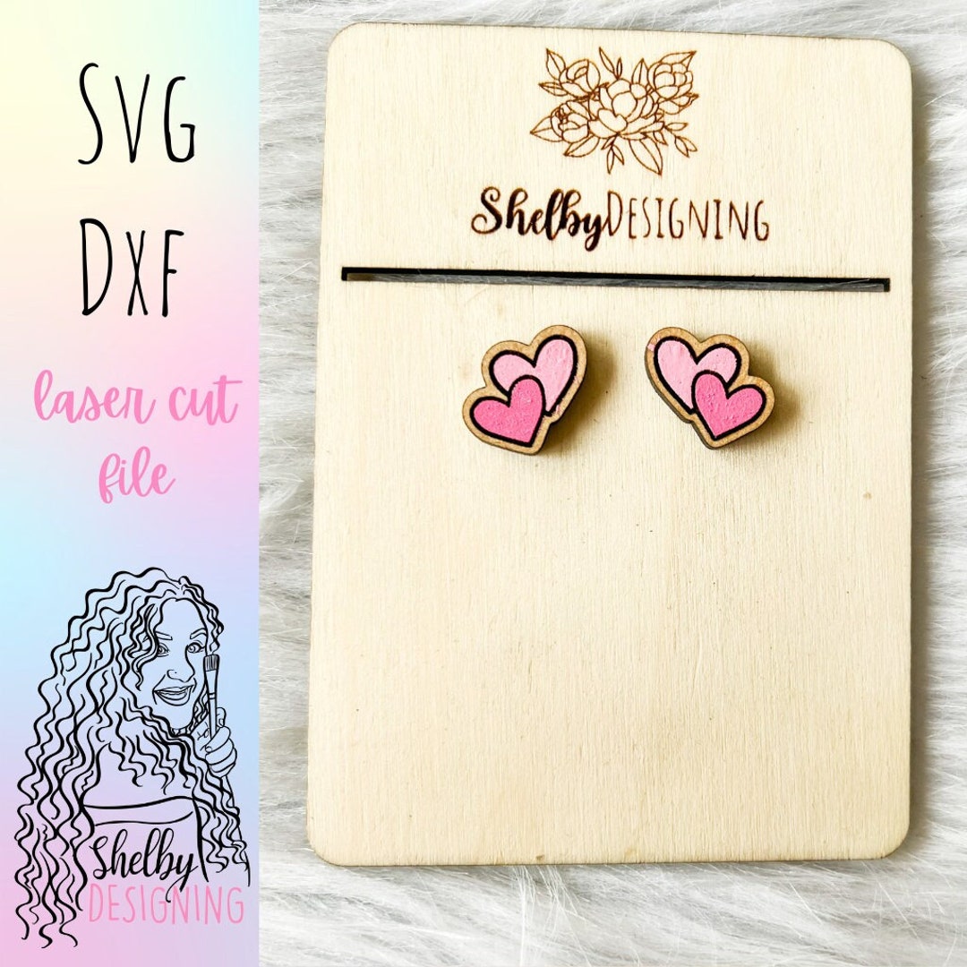 Double Heart Emoji Earring Stud SVG File, Double Heart Vday Stud SVG ...