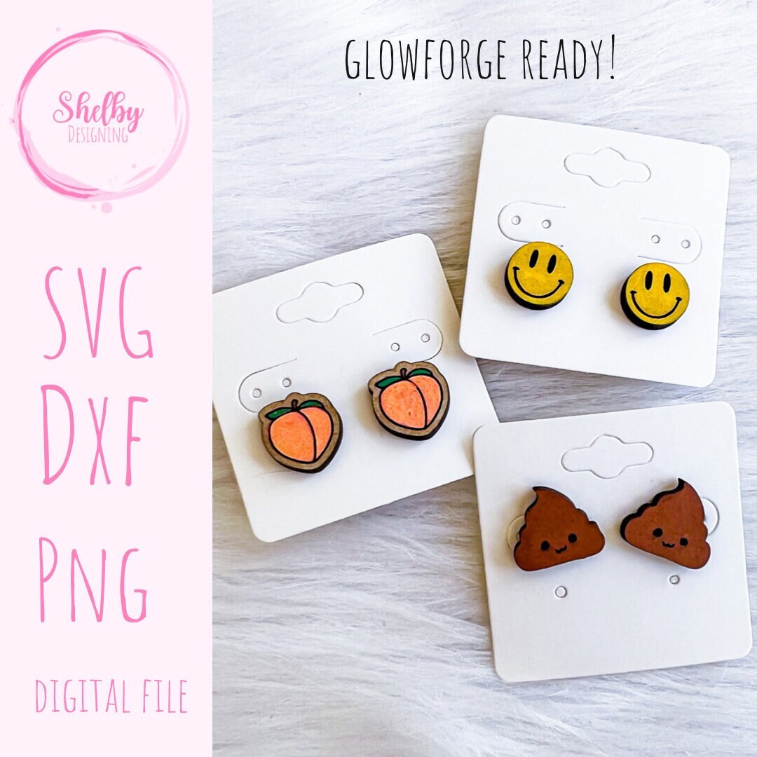 Cute Emoji Stud Earrings Glowforge Svg Set, Emoji Stud Earrings SVG ...