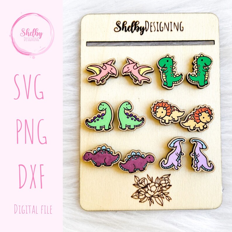 Cute Dino Stud Earrings Bundle Glowforge Svg File Dinosaur - Etsy