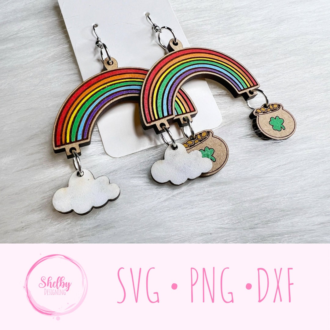 St Patricks Day Dangle SVG DXF Earring File, Rainbow/pot of Gold Dangle ...