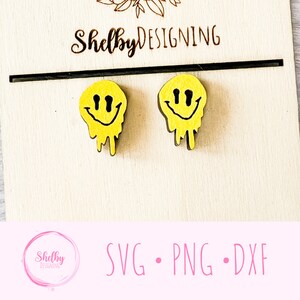 Melting Smiley Face Stud SVG DXF Earring File, Melting Smiley Face ...