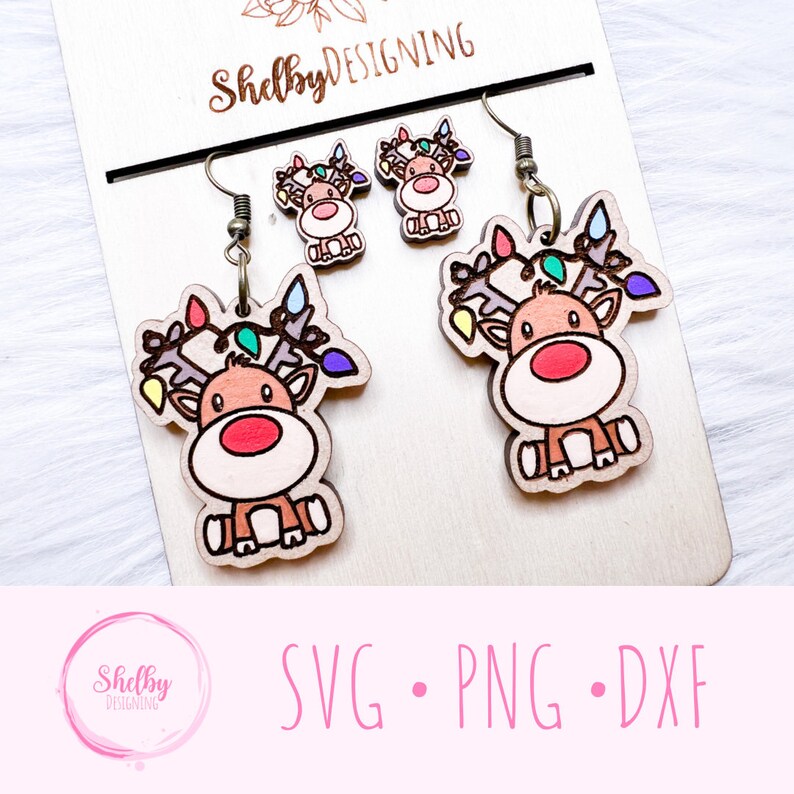 Tangled Christmas Lights Rudolph SVG Earrings Glowforge - Etsy