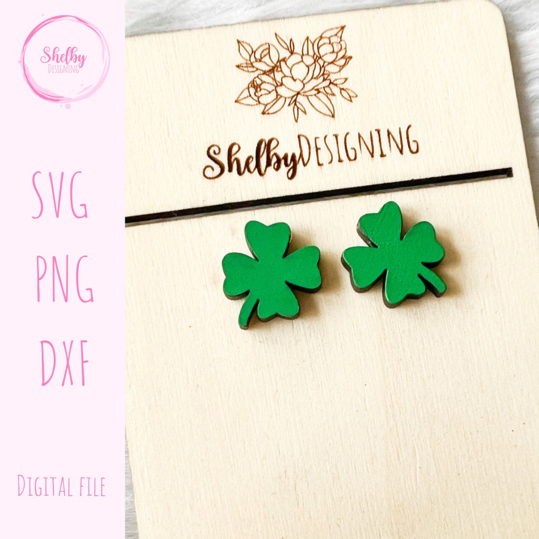 Lucky 4 Leaf Clover Stud SVG DXF Earring File St Patricks Day - Etsy