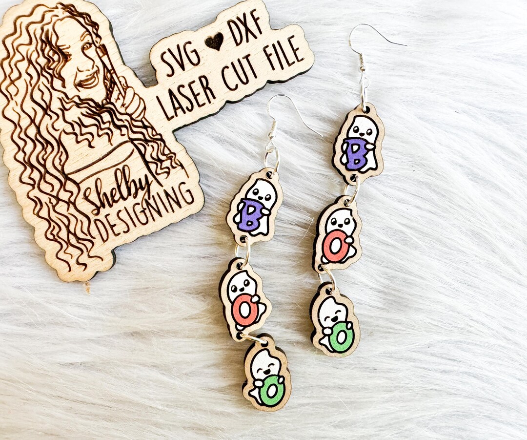 Ghost Boo 3 Piece Earring Glowforge SVG File, Halloween Ghost Boo ...