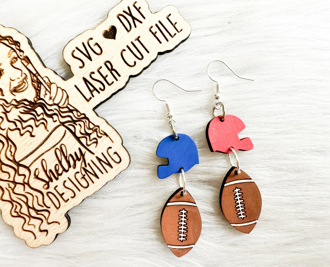 Helmet & Football 2 Piece Dangle Earring Svg Dxf File | Glowforge ...