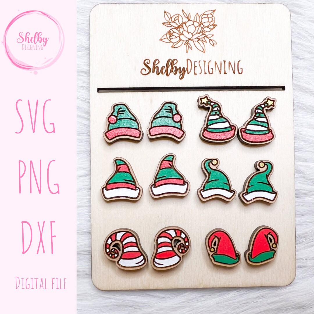 Christmas Elf Hat Stud Bundle Set SVG Earrings, Glowforge SVG Files ...