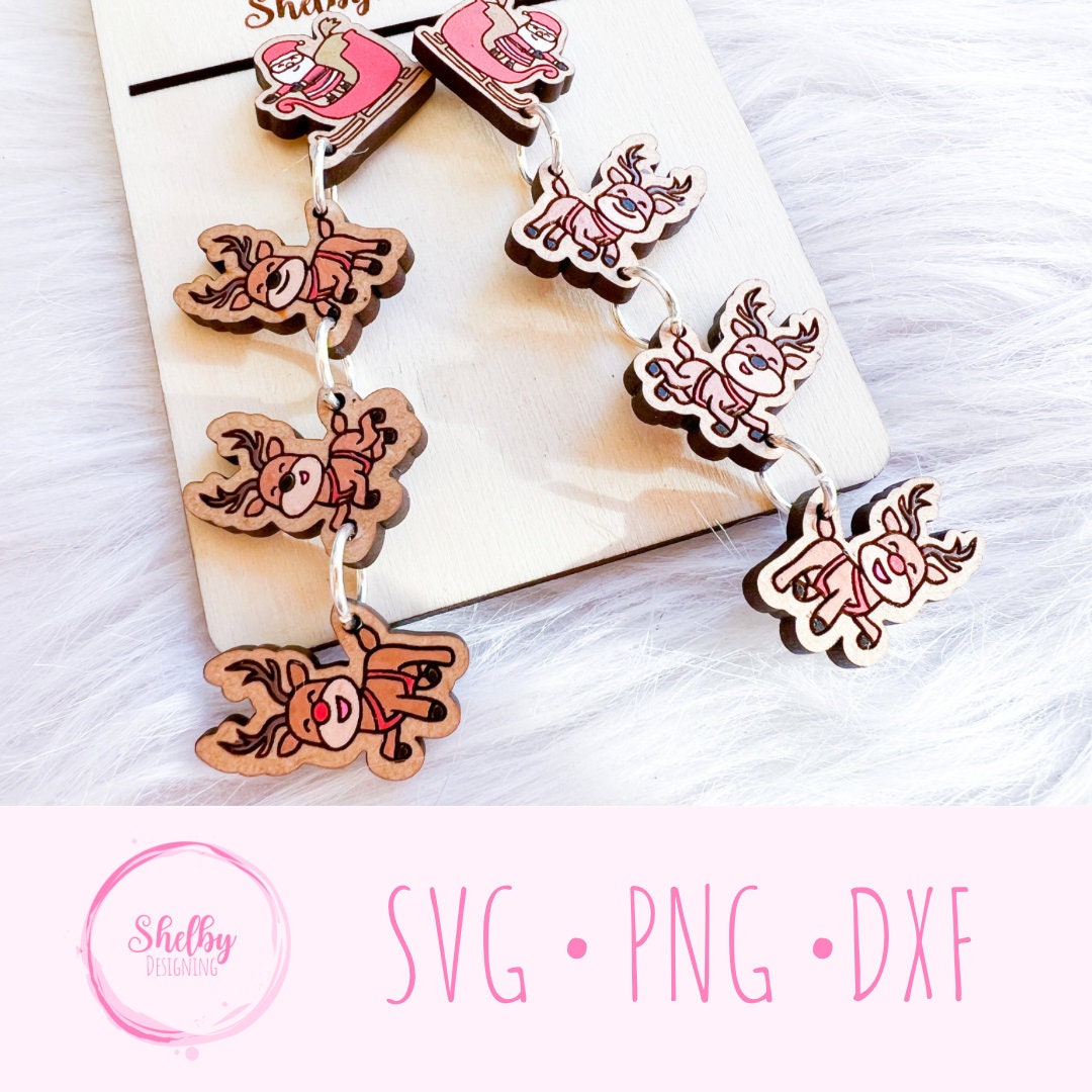 Santa Sleigh W Reindeer Dangle SVG Earrings Glowforge SVG - Etsy