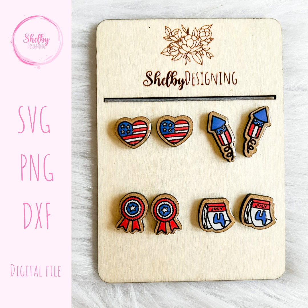 Cute Fourth of July Stud SVG Earring Bundle, Glowforge SVG Summer 4th ...