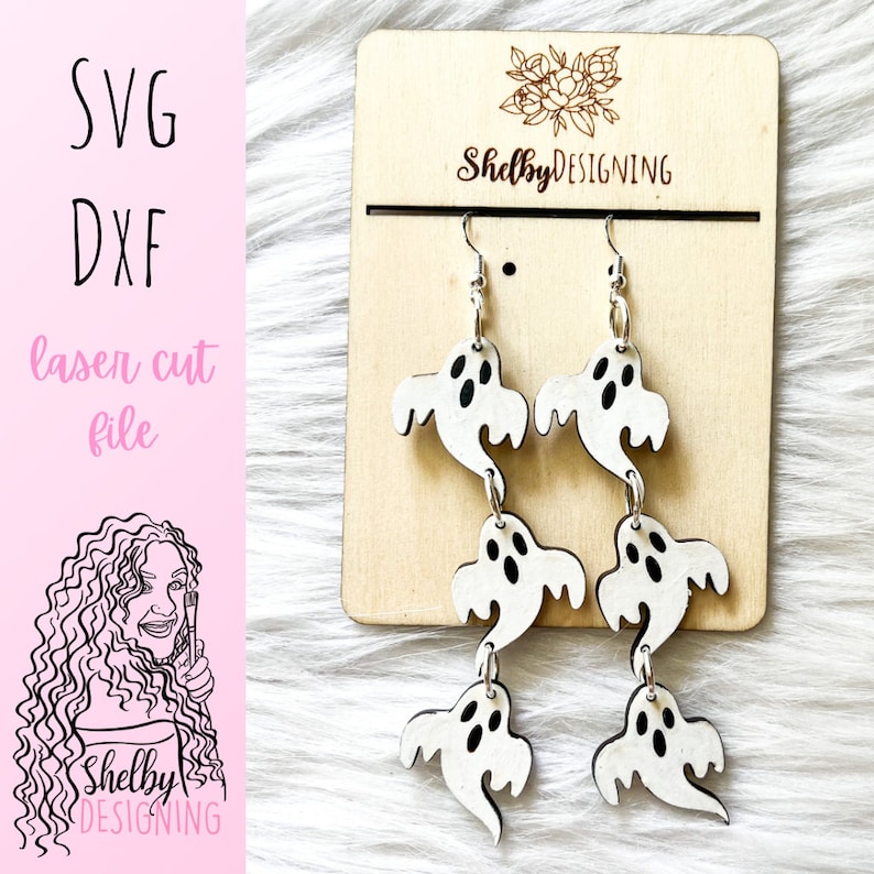 Flying Ghost 3 Piece Dangle Earrings SVG DXF Laser Cut File | Glowforge ...