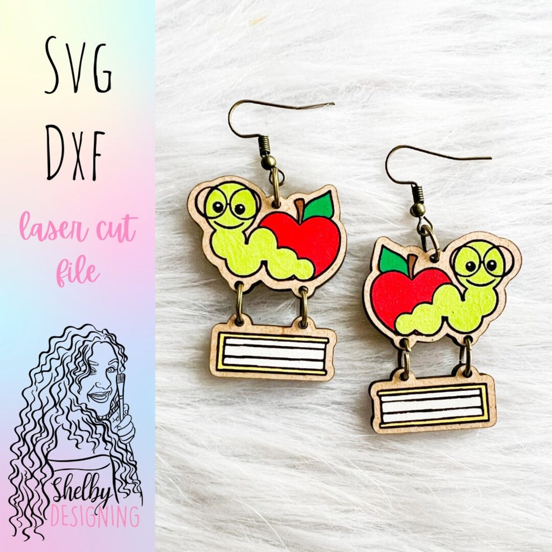 Cute Bookworm 2 Piece Dangle SVG Earrings, Glowforge SVG Earrings ...