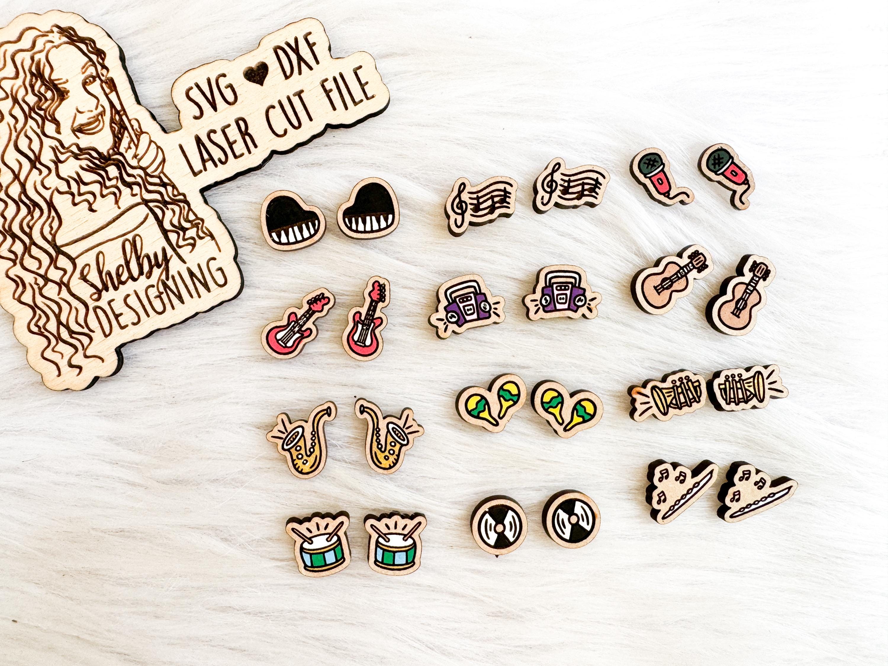 Musical Instruments Stud Earring Bundle SVG DXF Laser Cut File | Music ...