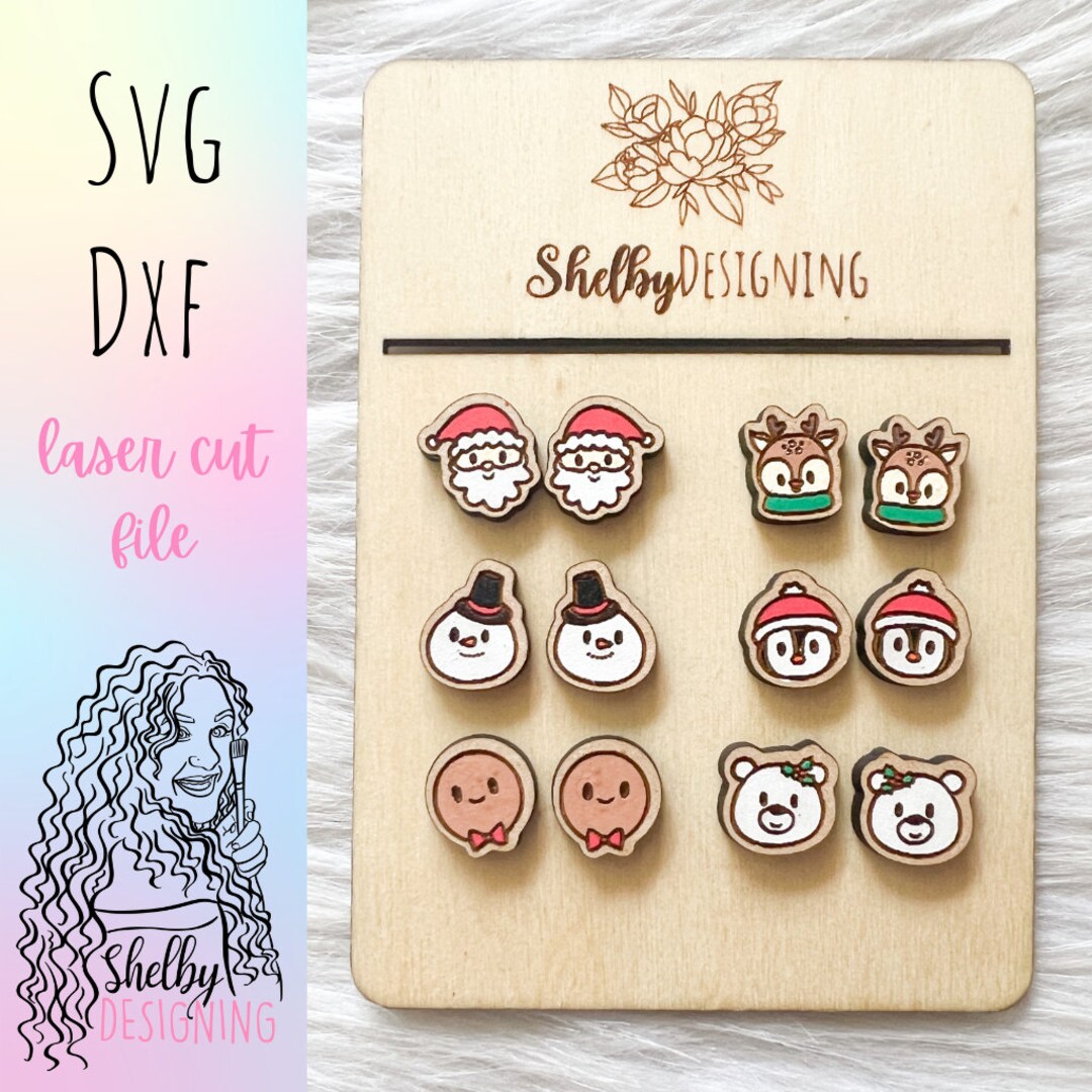 Cute Christmas Character Stud Earrings Bundle SVG DXF Laser Cut File ...