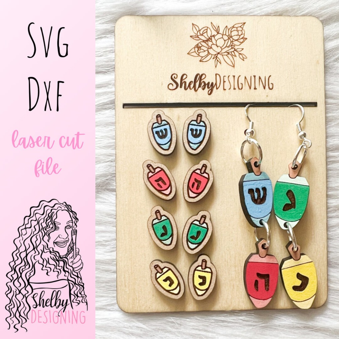 Hanukkah Dreidel Earrings Bundle SVG DXF File | Glowforge Hanukkah ...