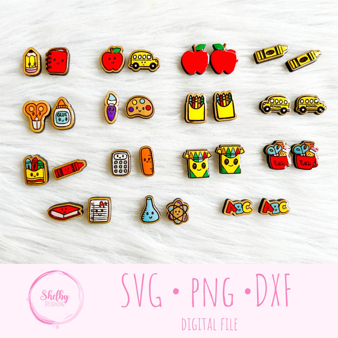 Cute School Stud Svg Earrings Svg Bundle for Glowforge/lasers Cut ...