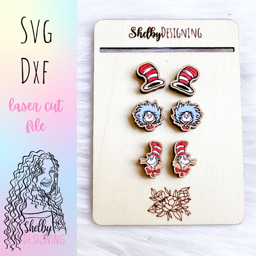 Cute Cat W Hat Stud Earring Set SVG File, Book Studs Svg, Glowforge ...