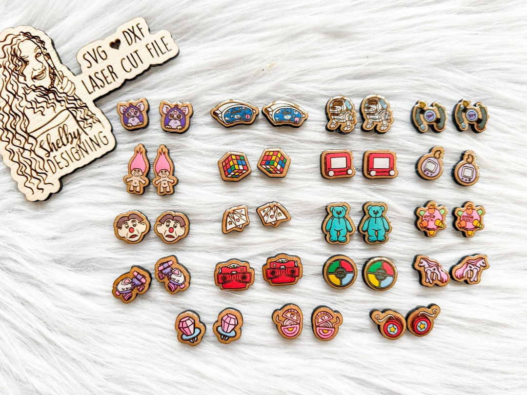 Mega Nostalgic 90s Things Stud Earring Bundle Svg Dxf File | Glowforge ...