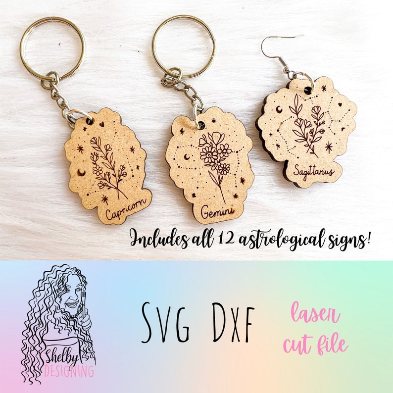 Minimalistic Floral Astrological Sign Keychain/earring Svg File ...