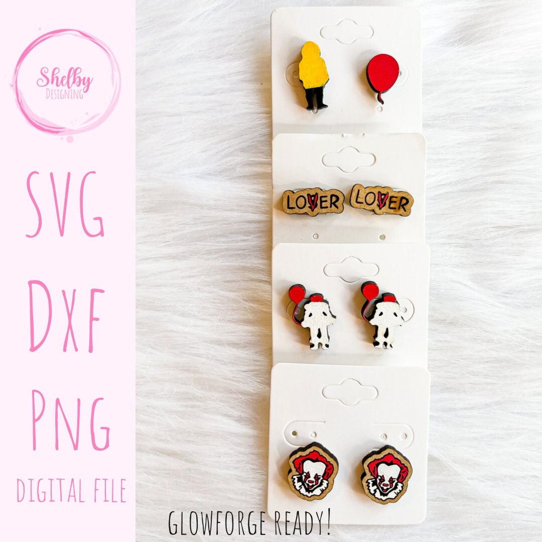 Halloween Horror Stud Bundle Earrings Glowforge SVG File, Clown ...