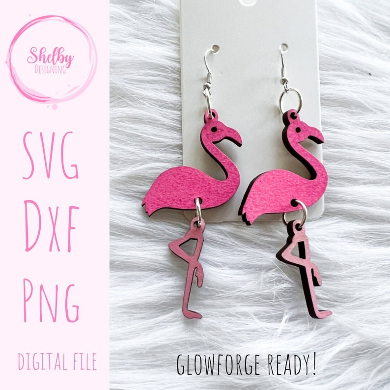 Cute Flamingo Dangles SVG Earrings Glowforge SVG Earring - Etsy