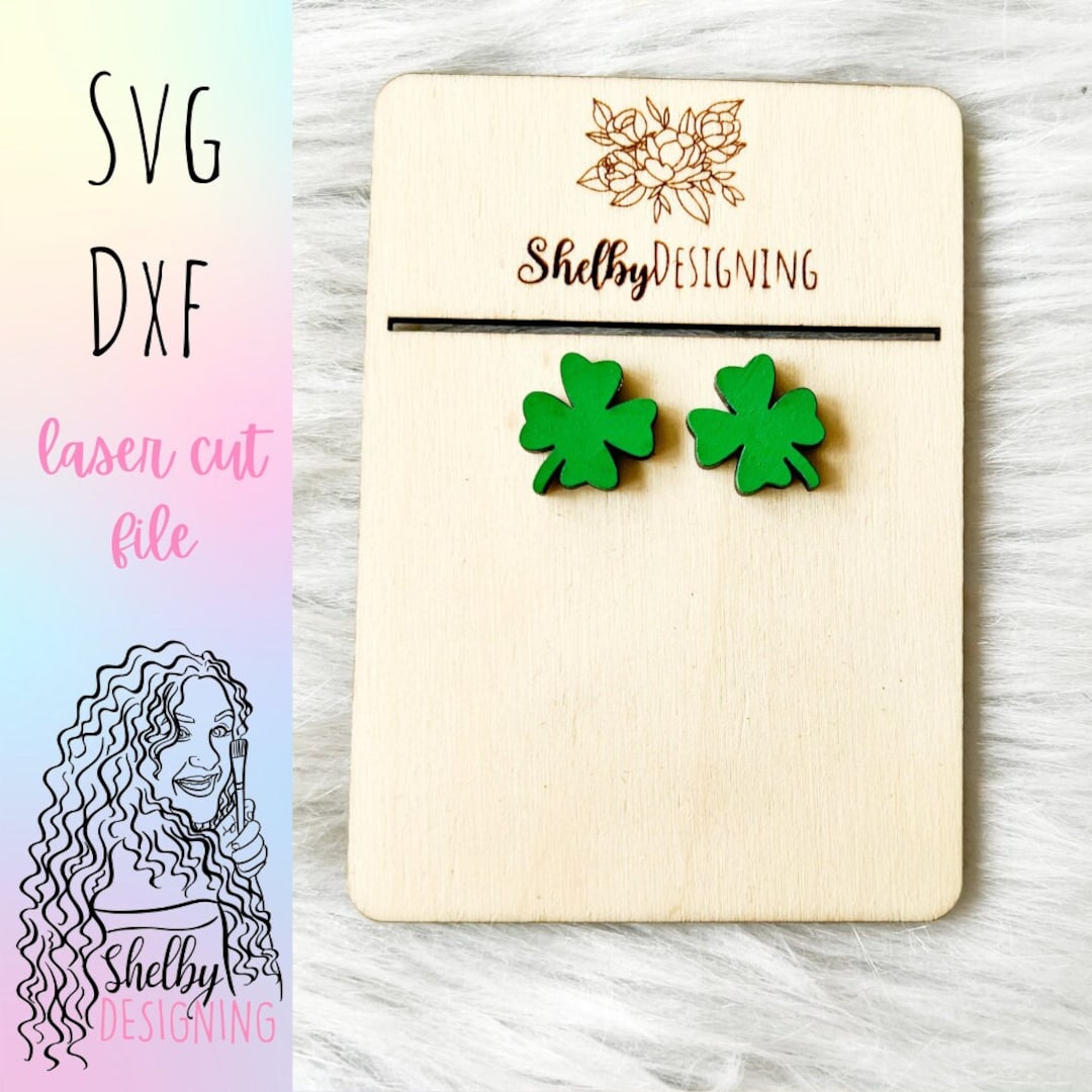 Lucky 4 Leaf Clover Stud SVG DXF Earring File, St Patricks Day Stud ...