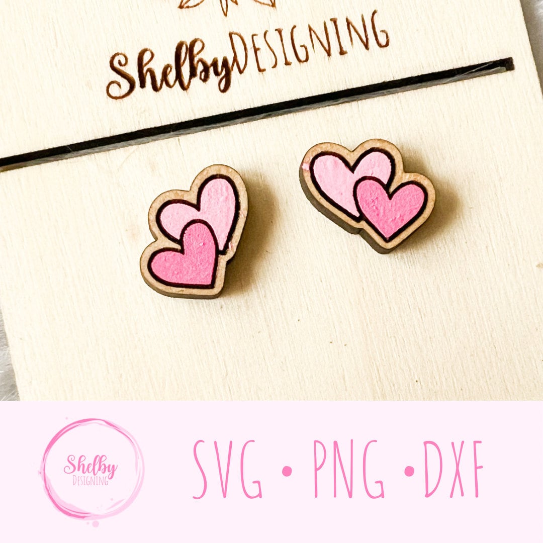 Double Heart Emoji Earring Stud SVG File, Double Heart Vday Stud SVG ...